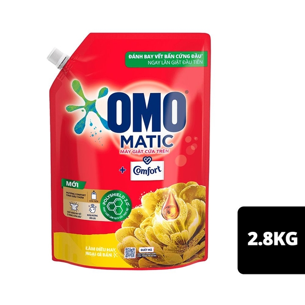 Nước giặt Omo Matic Comfort cửa trên tinh dầu thơm, túi 2.8kg 5 Phút Mart