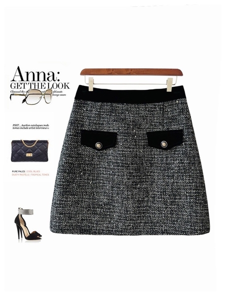 Chân váy dạ dáng A phối nhung ANNA M24010907 Shop QM