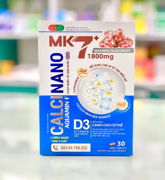 Viên uống Canxi hữu cơ CALCI NANO MK7 1800mg Bổ Sung Caxi Từ Tảo Biển Đỏ