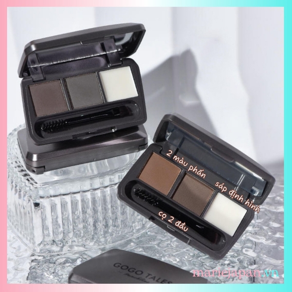 Bột Kẻ Chân Mày GOGO TALES 3 Ô Bền Màu Kèm Cọ Vẽ 2 Đầu