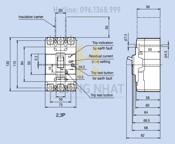 Aptomat ELCB EBN102c 2P 75A 35kA LS