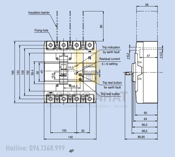 Aptomat ELCB EBS204c 4P 200A 37kA LS