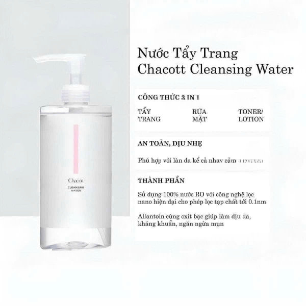 Nước tẩy trang giúp làm sạch da Chacott Cleansing Water 500ml