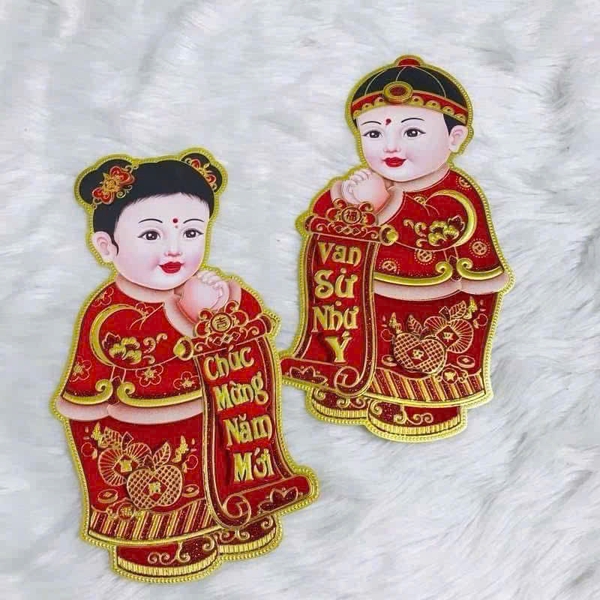 Cặp Decal Tiên Đồng Ngọcc Nữ Dán Trang Trí Tết 48cm