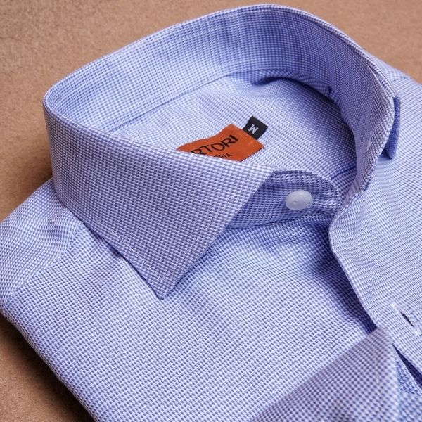 Micro Check Blue Cotton Shirt