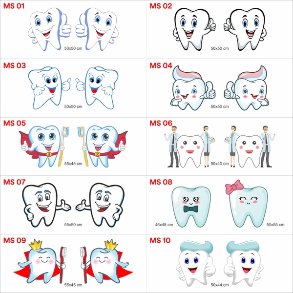 Decal hình răng dán kính