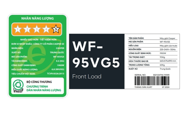 Máy giặt Casper Inverter 10.5 kg WF-105VG5
