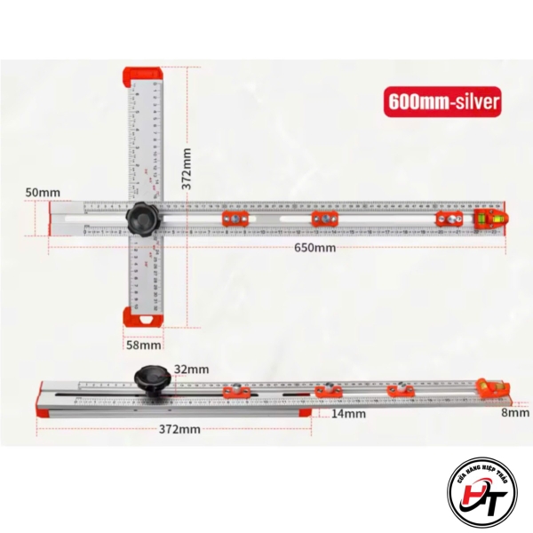 Thước chữ T 60cm định vị lỗ khoan vuông góc thủy ke đo góc nivo 45 90 ...