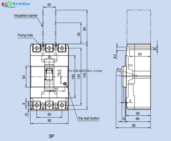 ABS103c 100A - Aptomat LS MCCB 3P 100A 42kA