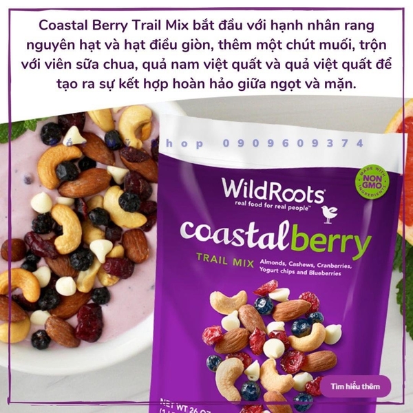 HẠT HỖN HỢP WILD ROOTS COASTAL BERRY TRAIL MIX CỦA MỸ — 737g