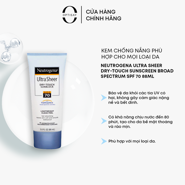 [Bản Mỹ 88g] Kem chống nắng Neutrogena Ultra Sheer dry-touch sunscreen Broad Spectrum SPF 70 cho ...