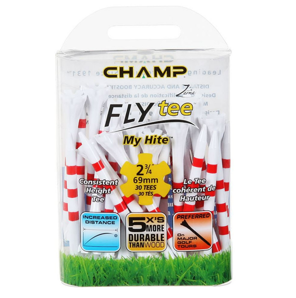 Tee Champ Fly Tees 2-3/4" My Height 30p Pak(White/red) C95505