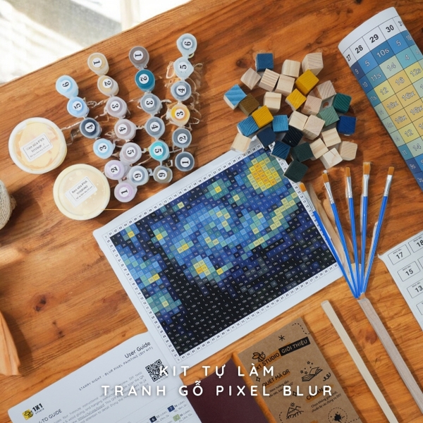 Kit Tự Làm Tranh Pixel Gỗ Starry Night (Blur)