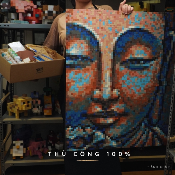 Tranh Pixel Gỗ Chân Dung Phật khổ lớn 79x66 cm (Chill)