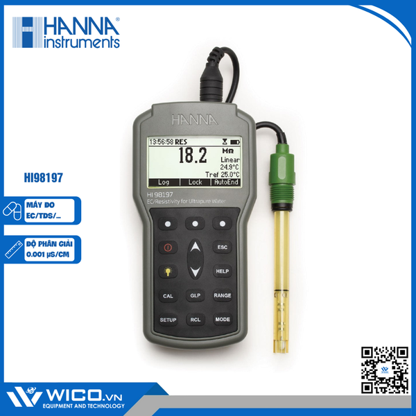 Máy Đo EC/TDS/Trở Kháng/Độ Mặn Cho Nước Siêu Tinh Khiết Hanna HI98197 ...