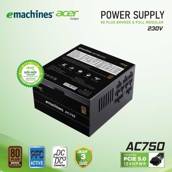 NGUỒN ACER AC750 FR 750W PCIE 5.0 (80 PLUS BRONZE, FULL RANGE, FULL ...
