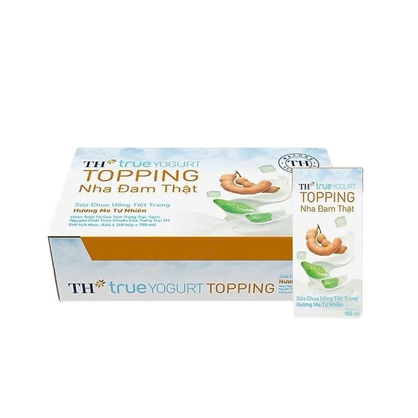 Sữa chua uống tiệt trùng TH True Yogurt hương me Topping nha đam thật ...