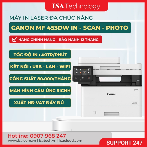Máy in Canon MF453dw Laser đa chức năng In Scan Copy, Duplex tự động ...