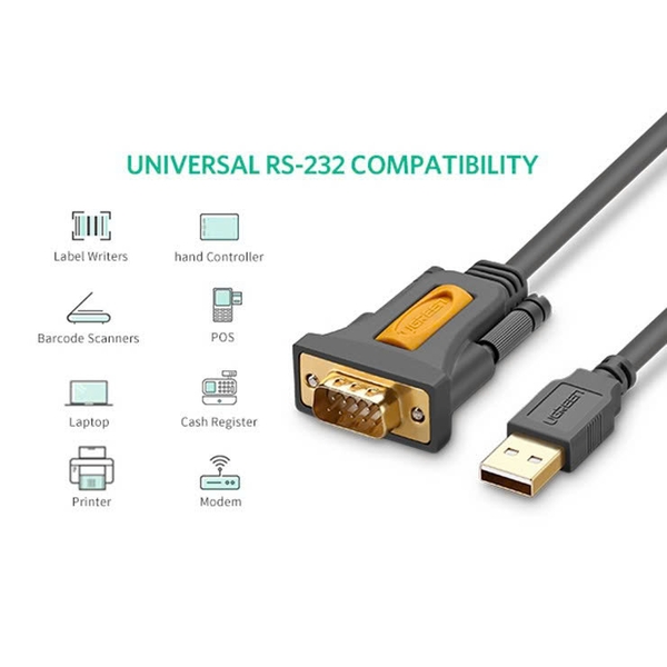 Cáp chuyển USB sang Com RS232 Ugreen 20221 dài 1.5m -Hàng chính hãng