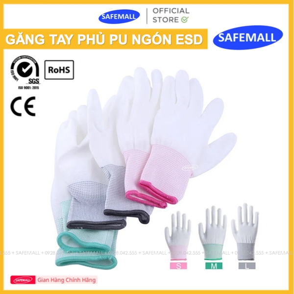 Combo 30 đôi Găng tay phủ PU ngón trắng, Găng tay phòng sạch chống tĩnh ...
