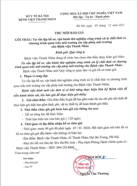 Thư mời báo giá gói thầu : Tư vấn lập hồ sơ, vận hành thử nghiệm công ...