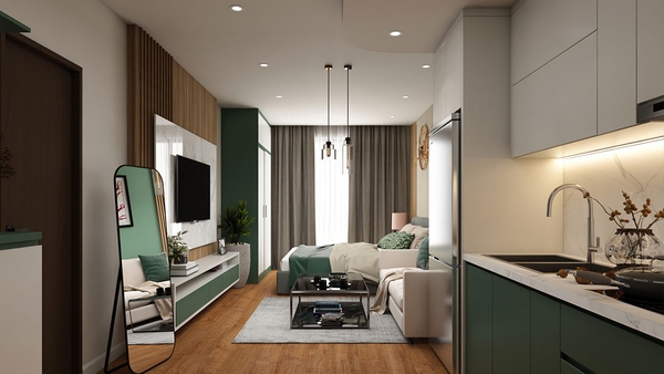 Nội thất căn hộ officetel studio phong cách thiết kế hiện đại modern