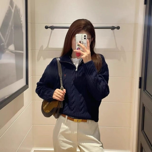 Áo len RALPH LAUREN khoá zip vặn thừng Metis Casual