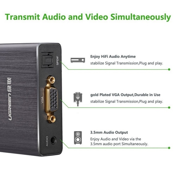 Bộ chuyển đổi HDMI sang VGA có SPDIF 5.1 và Audio 3.5mm vỏ nhôm, dài 0 ...
