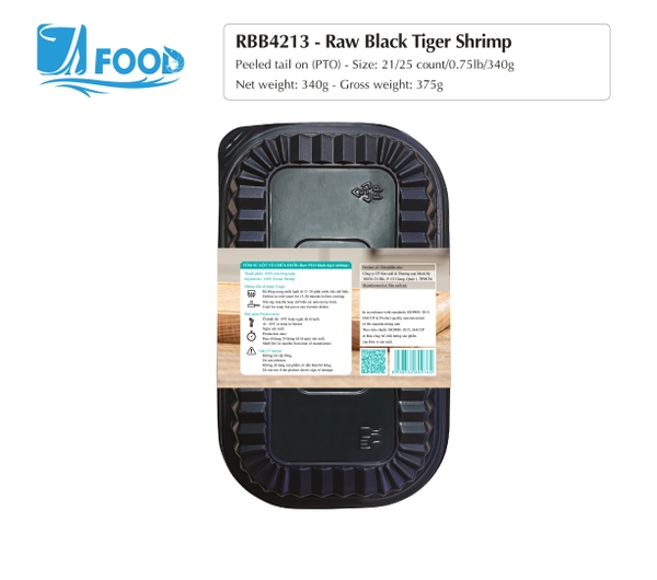 Tôm sú xuất khẩu, lột vỏ lấy chỉ Size 21/25, NW 340g (Khay)