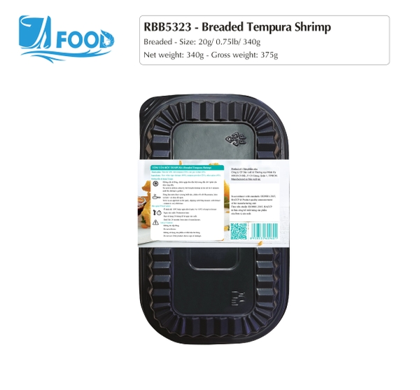 Tôm tẩm bột Tempura Size 20g, NW 340g (Khay)