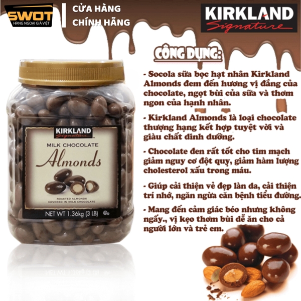Socola sữa hạnh nhân Kirkland Milk Chocolate Almonds Mỹ
