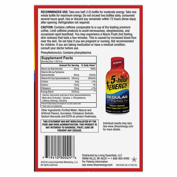 Nước tăng lực vị quả mọng 5-Hour Energy Shot, Regular Strength ...