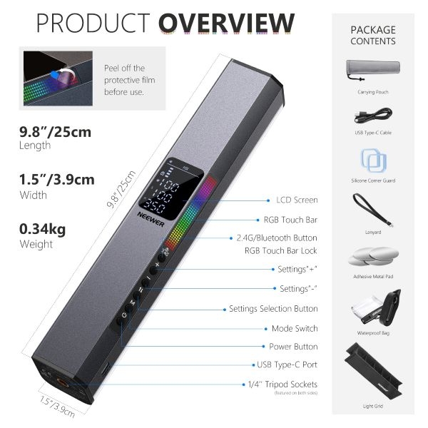 Đèn Tube Vuông Neewer RGB1 Từ Tính - Hàng chính hãng