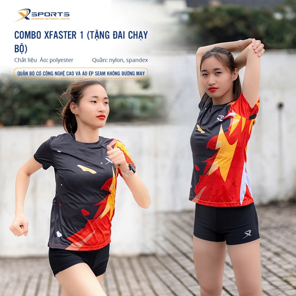 COMBO XFASTER 6: ÁO ĐEN + QUẦN ĐEN ( TẶNG KÈM ĐAI CHẠY BỘ ) NEW