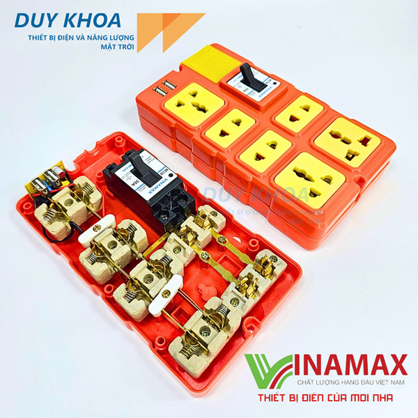 Ổ cắm 6 lõi sứ 2 USB CB30A Vinamax | Chịu tải, laptop, sạc điện thoại