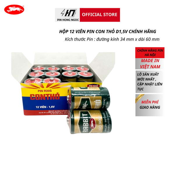 Pin Đại Con Thỏ R20S 1.5V Nhãn Xanh – Hộp 12 Viên Chính Hãng Giá Rẻ
