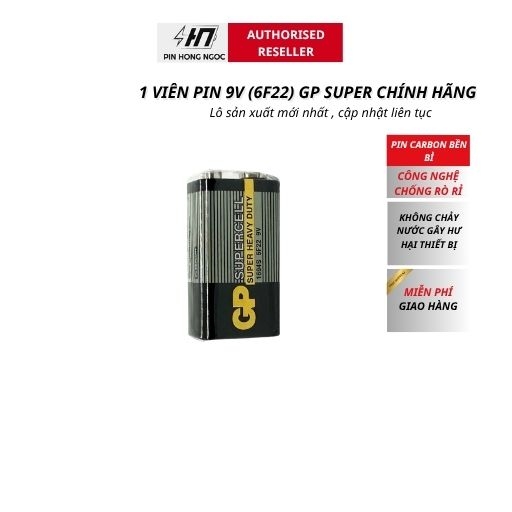 Pin 9V GP , Pin Vuông GP 6F22 vỉ 1 Viên chính hãng, bền bỉ, có VAT