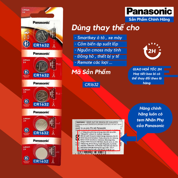 Pin CR1632 3V Panasonic Lithium made in Indonesia chính hãng, giá tốt