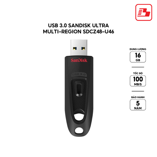 USB 3.0 SanDisk Ultra Multi-Region SDCZ48 16GB 100MB/s SDCZ48-016G-U46 - Bảo hành 5 năm