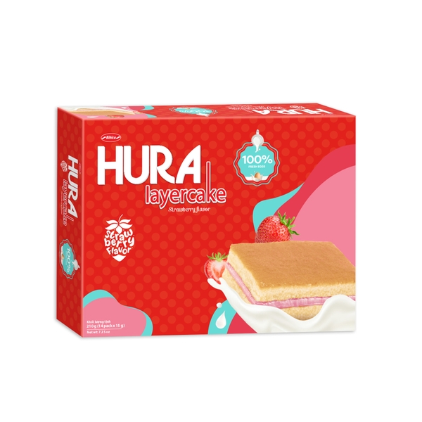 Hura Layer Cake In Paper Box 210g - Strawberry Flavor Bibica - Essence ...