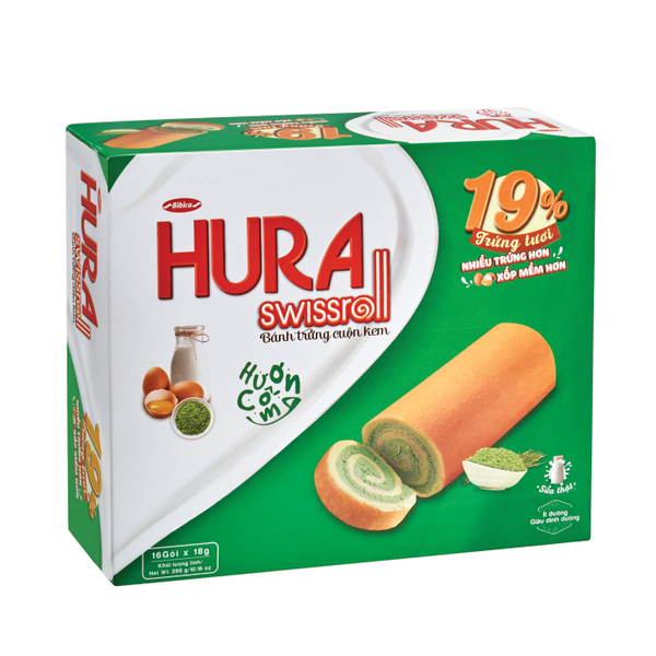 Hura Swissroll in paper box 288g - Pandan flavor Bibica - Essence of ...