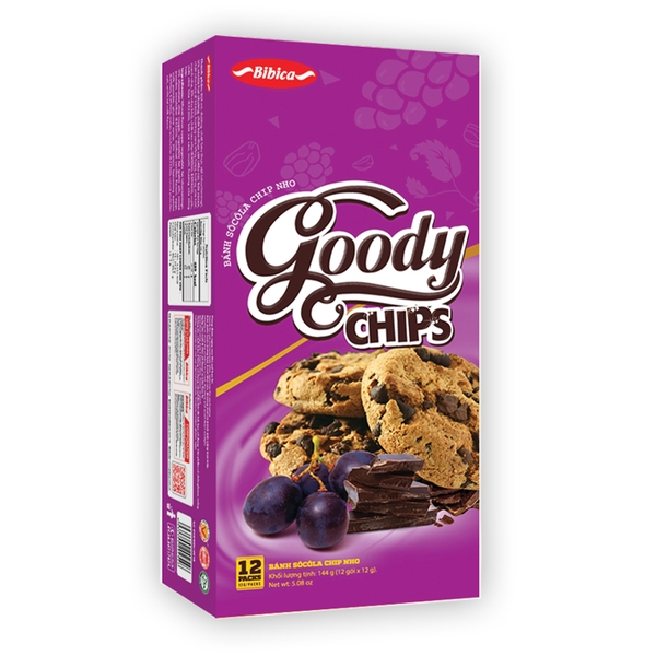Goody chocolate chip cookies with raisin in paper box 144g Bibica ...