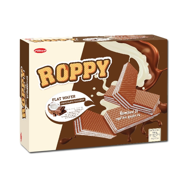 Roppy Flat Wafer In Paper Box 168g - Chocolate Coconut Flavor Bibica ...