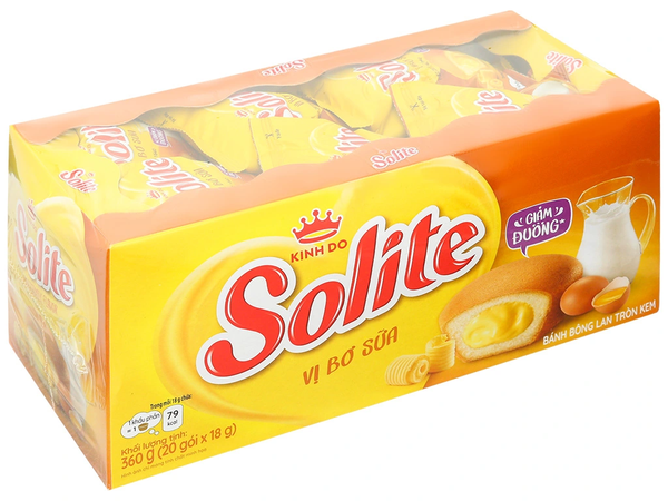 Bánh Bông Lan Cuộn Kem Vị Bơ Sữa Solite - Hộp 360g 18 gói Sato Mart ...