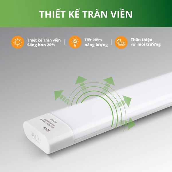 Bộ đèn led mica tràn viền 20W, 0.6m, ánh sáng trắng