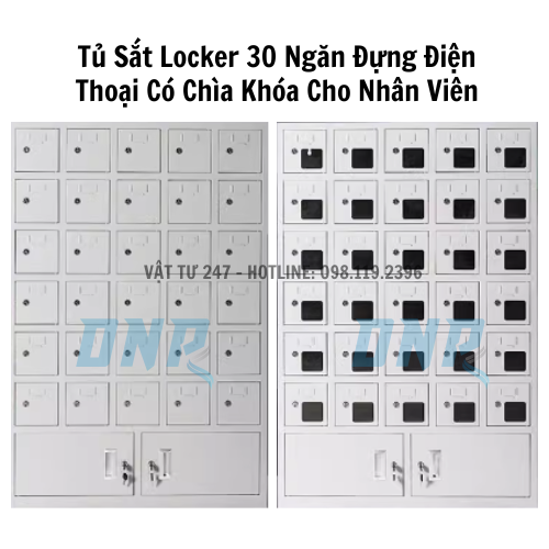 Tủ Sắt Locker 30 Ngăn Đựng Điện Thoại Có Chìa Khóa Cho Nhân Viên