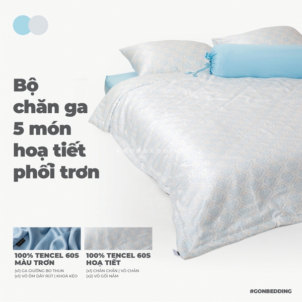 Bộ Chăn Ga Gối Lụa Tencel Hoạ Tiết Nụ Hoa Xanh