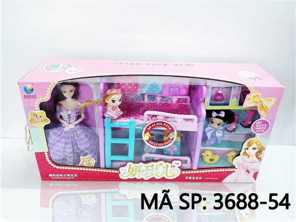 3688-54 HỘP BABY 1C KHỚP, MẮT THỦY TINH + GIƯỜNG ĐÔI GẤU + 2C BÉ CHIBI ...