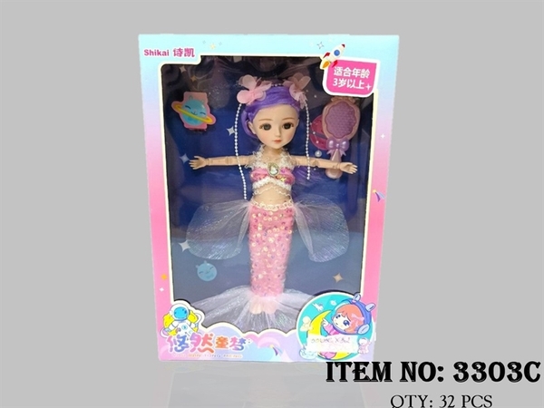 3303C HỘP BABY 1C NGƯỜI CÁ KHỚP, MẮT THỦY TINH + 1C LƯỢC