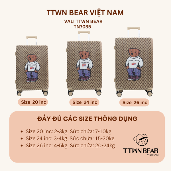 Vali du lịch size 20, size 24, size 26 TTWN BEAR - TN7035
